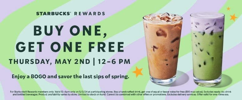 Today, Thursday! Starbucks Offers Buy-One-Get-One Free Drink Special ...