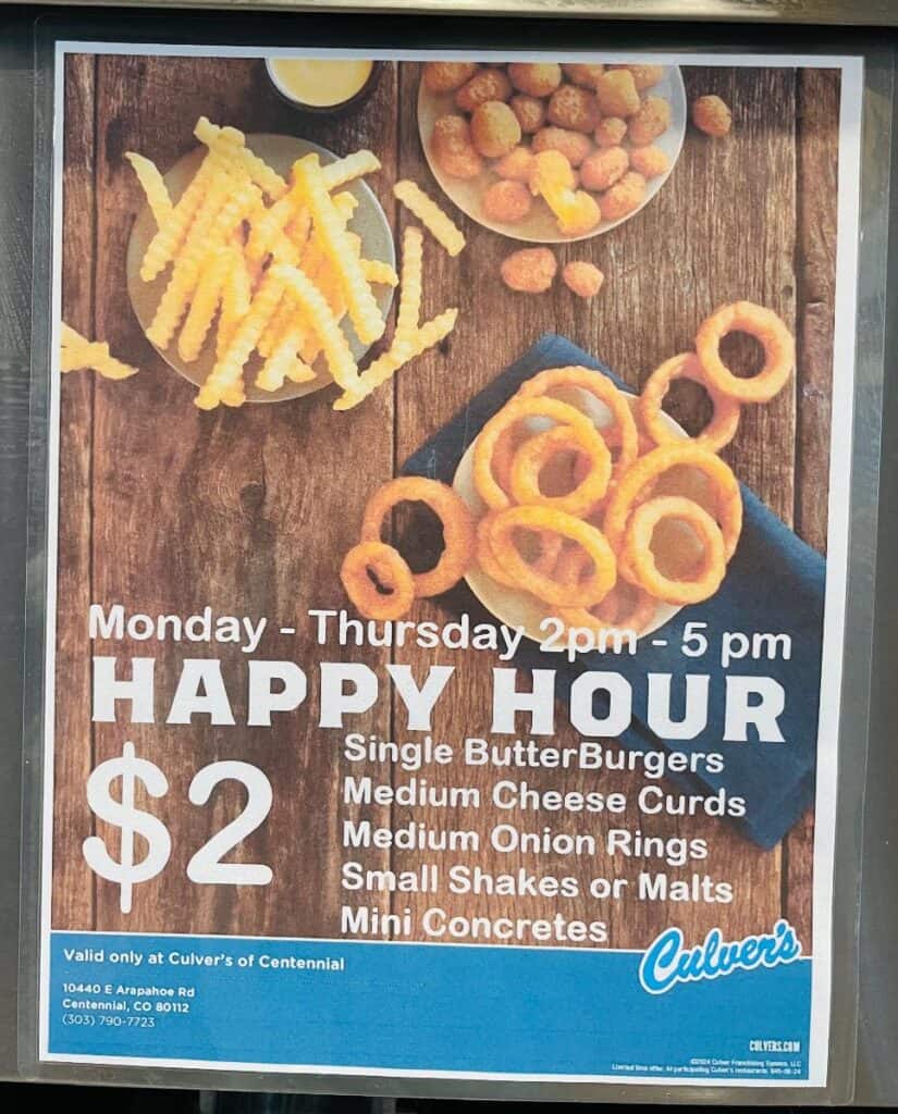 Enjoy Lots of Tasty $2 Deals with Culver's Happy Hour Specials ...